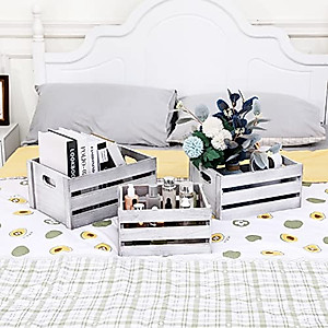 LKMANY Decorative Wood Crates Nesting Crates Storage Container,Nature Rustic White Set of 3