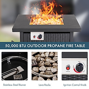 Propane Fire Pit Table, Outdoor Gas Fire Pits Clearance, 30 Inch 50,000 BTU with Tabletop, Lid, Lava Rocks for Outside Patio, Garden, Deck, Yard