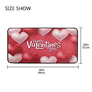 Valentines Day Hearts Kitchen Rugs Non-Slip Pink Hearts Kitchen Mats 39 x 20 Inches Bath Runner Rug Doormats Area Mat Rugs Carpet Cushioned Mat for Home Decor
