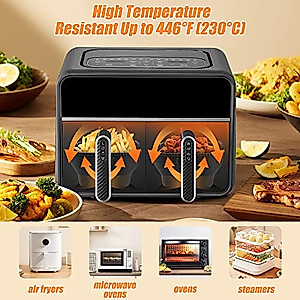 Air Fryer Silicone Liners for Ninjas Dual, 2 Pack Foldable Silicone Air Fryer Liners Basket Double with Oven Mitts and Brush , Rectangle Air Fryer Pot Rack Accessories For Air Fryer, Oven, Microwave