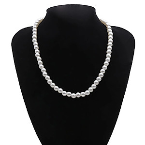 Pearl Necklace for Men, White Pearl Necklace for Women, 8MM Round Pearl Necklace, Pearl Jewelry 20" Length