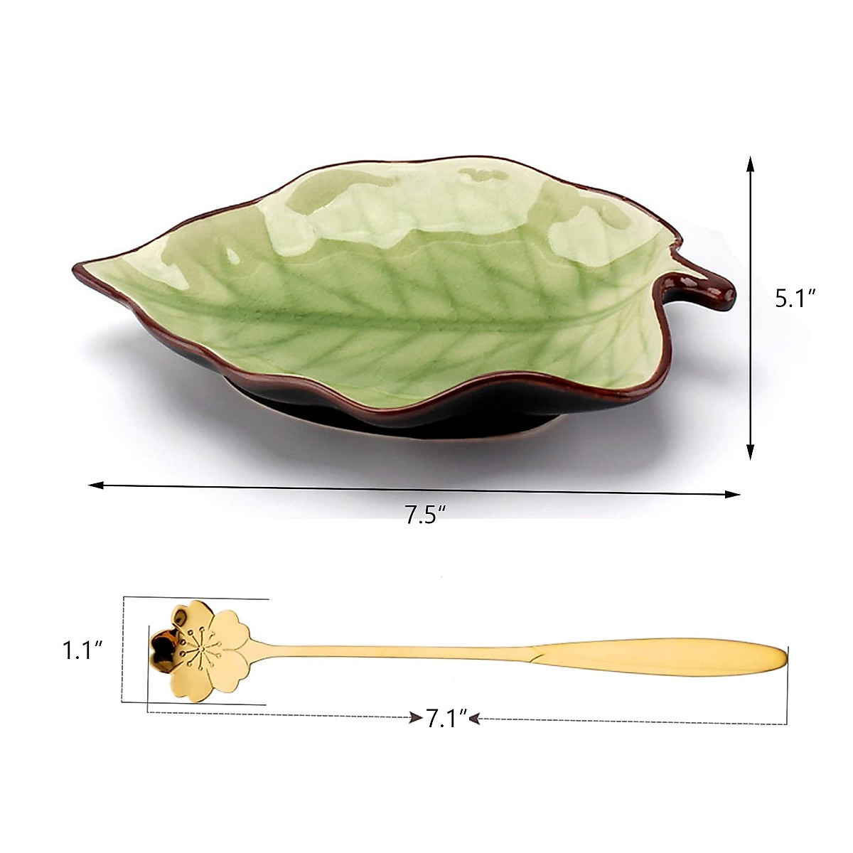 Ceramic Spoon Rest Cooking Spoon Holder for Kitchen Counter/Stove Top/Dining Table with Cute Spoon, Leaf Shaped, Modern Farmhouse Decorative, 7.5x5.1 inch
