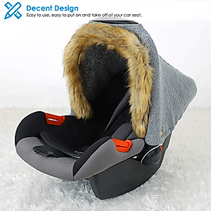 Yinuoday Baby Car Seat Cover with Faux Fur Hem Winter Knitted Stretchy Infant Stroller Cover Carseat Canopy for Boy Girl Indoor Outdoor