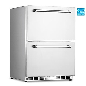 NewAir 24" Outdoor Beverage Refrigerator | Dual Drawer | Weatherproof Stainless Steel Fridge | Built-In or Freestanding Outdoor Patio Fridge For Beer, Wine, Food NCR040SS00