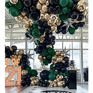 Black Green Gold Balloon Garland Double Stuffed Dark Green Gold Balloons Forest Green Black Balloons Metallic Gold Balloon Arch Kit for Halloween Baby Shower Jungle Birthday Christmas Decorations