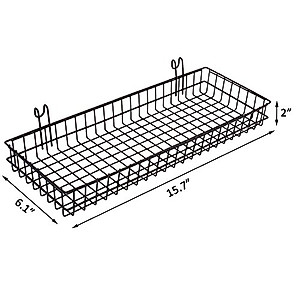 Kaforise Hanging Basket for Wire Wall Grid Panel, Multi-Function Wall Storage and Display Basket, Large Size, Black Painted