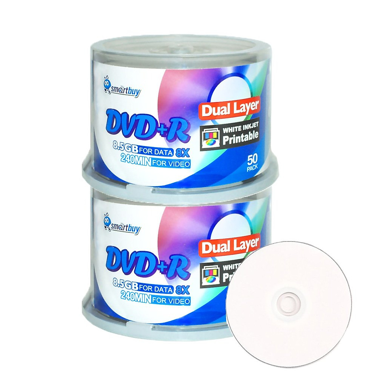 Smart Buy 100 Pack DVD+r Dl 8.5gb 8X DVD Plus R Double Layer Printable White Inkjet Blank Data Recordable Media 100 Discs Spindle