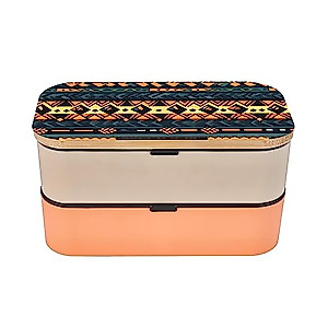 African Tribal Ethnic Texture Adult Lunch Box, Bento Box, With Cutlery Set Of 3, 2 Compartments, Rectangular, Lunch Box For Adults