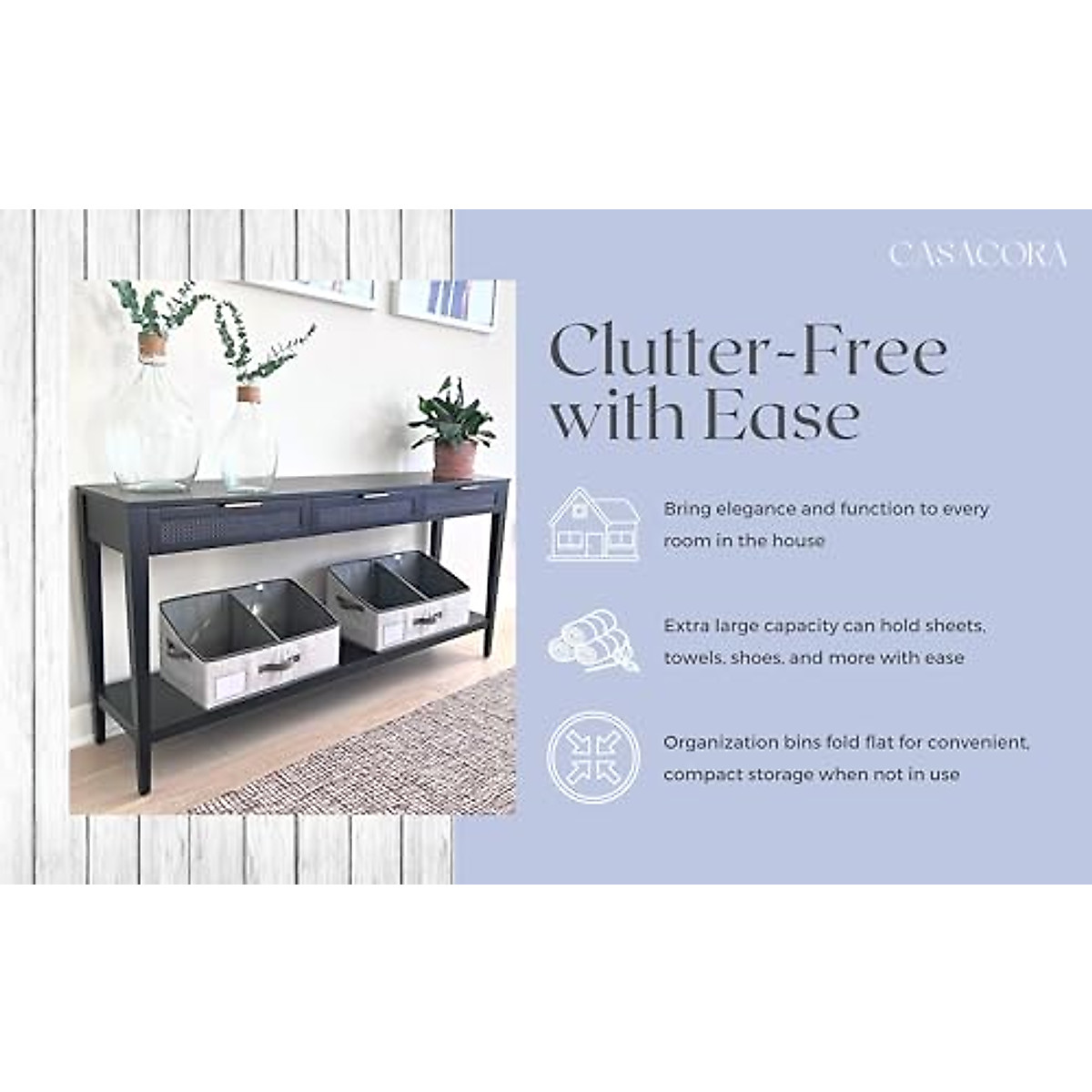 CASACORA XLarge Capacity Storage Organizer Bin, Foldable 3 Pack Trapezoid Closet Bin With Handles + Label, Decorative Storage Container For Clothes, Linens, Toys, Sweaters, Baby Items