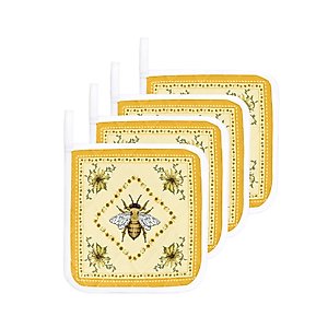 Retro Farm Honeybee Sunflower Potholders for Kitchen Set of 4, Heat Proof Pot Holder Vintage Yellow Washable Oven Hot Pads Potholder for Cooking Baking