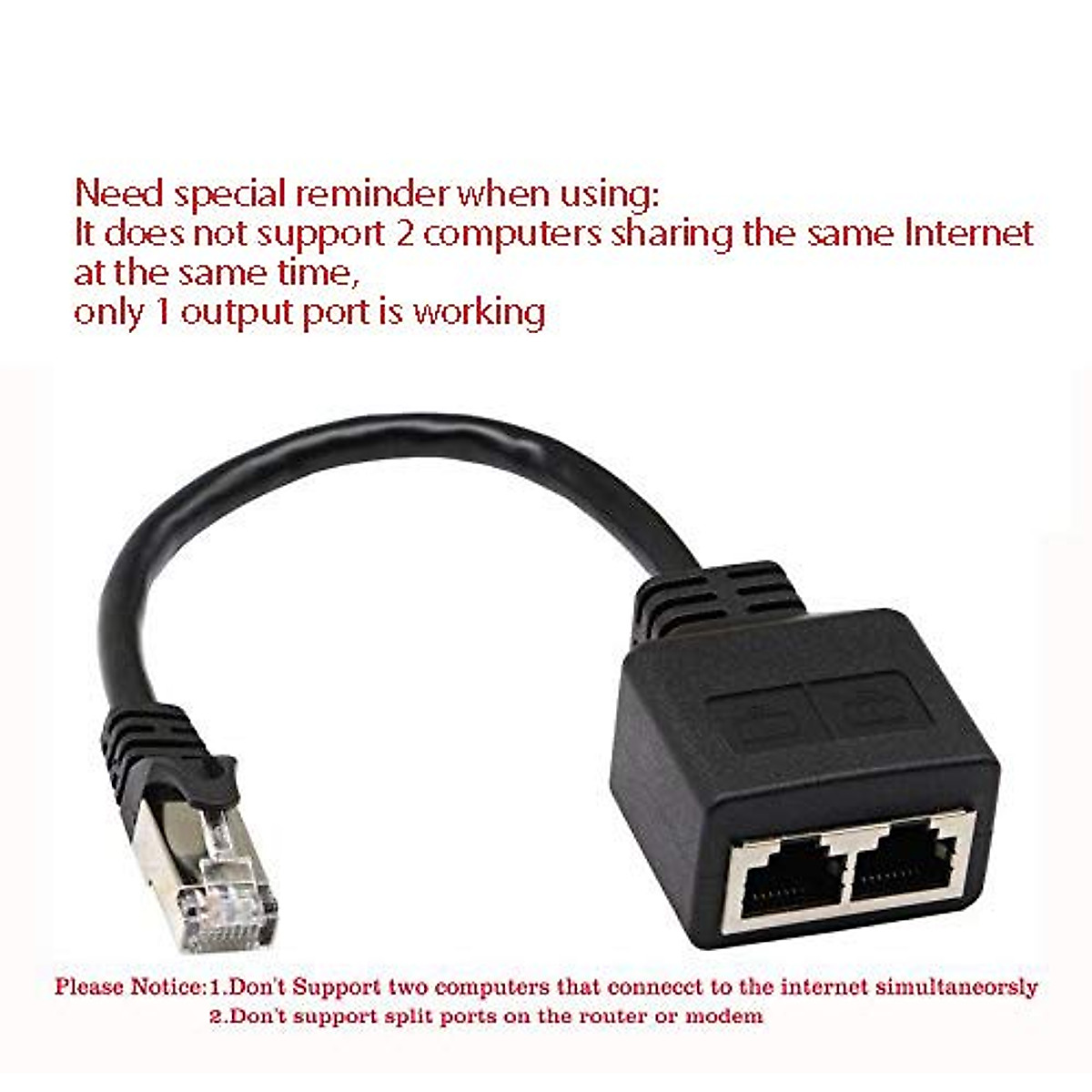 zdyCGTime RJ45 Network Cable, 1 RJ45 Male to 2 RJ45 Female Ethernet Y Type Cable, LAN Connector, Suitable for Super Category 5 Ethernet, Category 6 Ethernet(not Used as a Network Separator)(23CM)