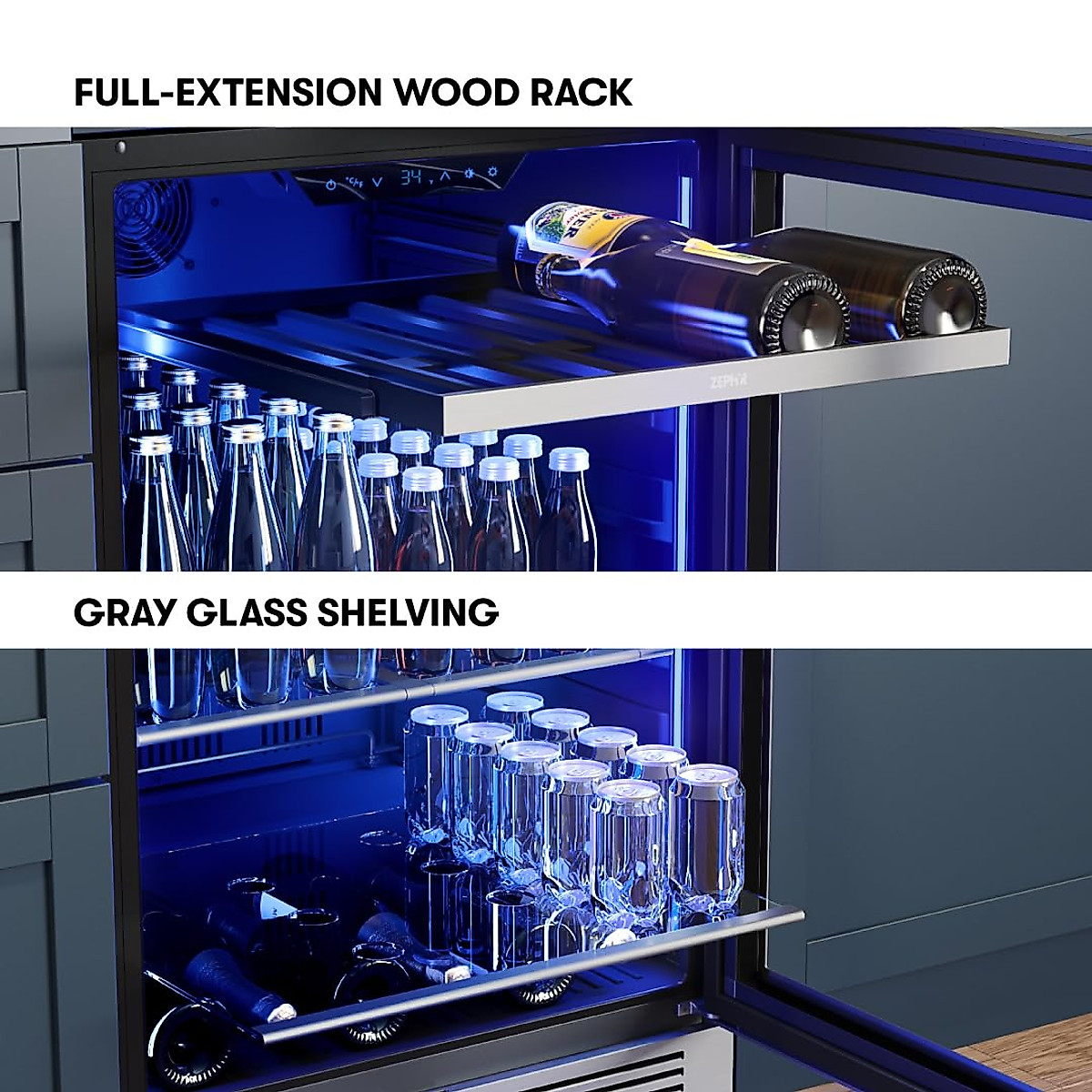 Zephyr 24" Wine Fridge & Beverage Refrigerator Single Zone Under Counter - Mini Wine Cooler Cellars Small Beer Fridge Cabinet Drink Chiller Freestanding Wine Beverage Cooler, 7 bottles,112 cans