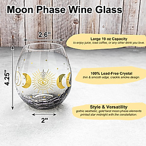 FACOYANS Goth Moon Phase Stemless Wine Glass - Celestial Moon Gothic Decor - 19 Oz Witch Glass- Halloween Spooky Gifts for Women -Goth, Witchy Stuff - Boho Aesthetic Decor Wine Glass