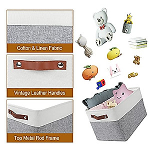 D.K AMZ Foldable Storage Bins with Handles, Rectangle Fabric Storage Basket for Shelves, Collapsible Closet Organizer for Home Office, Grey & White, 3 pack 15x11In, YMXHZ019003