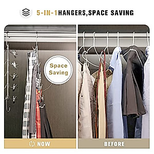 CINKSY Space Saving Pants Skirt Hanger 5 in 1 Pants Jeans Hangers with Non-Slip Foam Padded Metal Skirt Hanger with Adjustable Clips