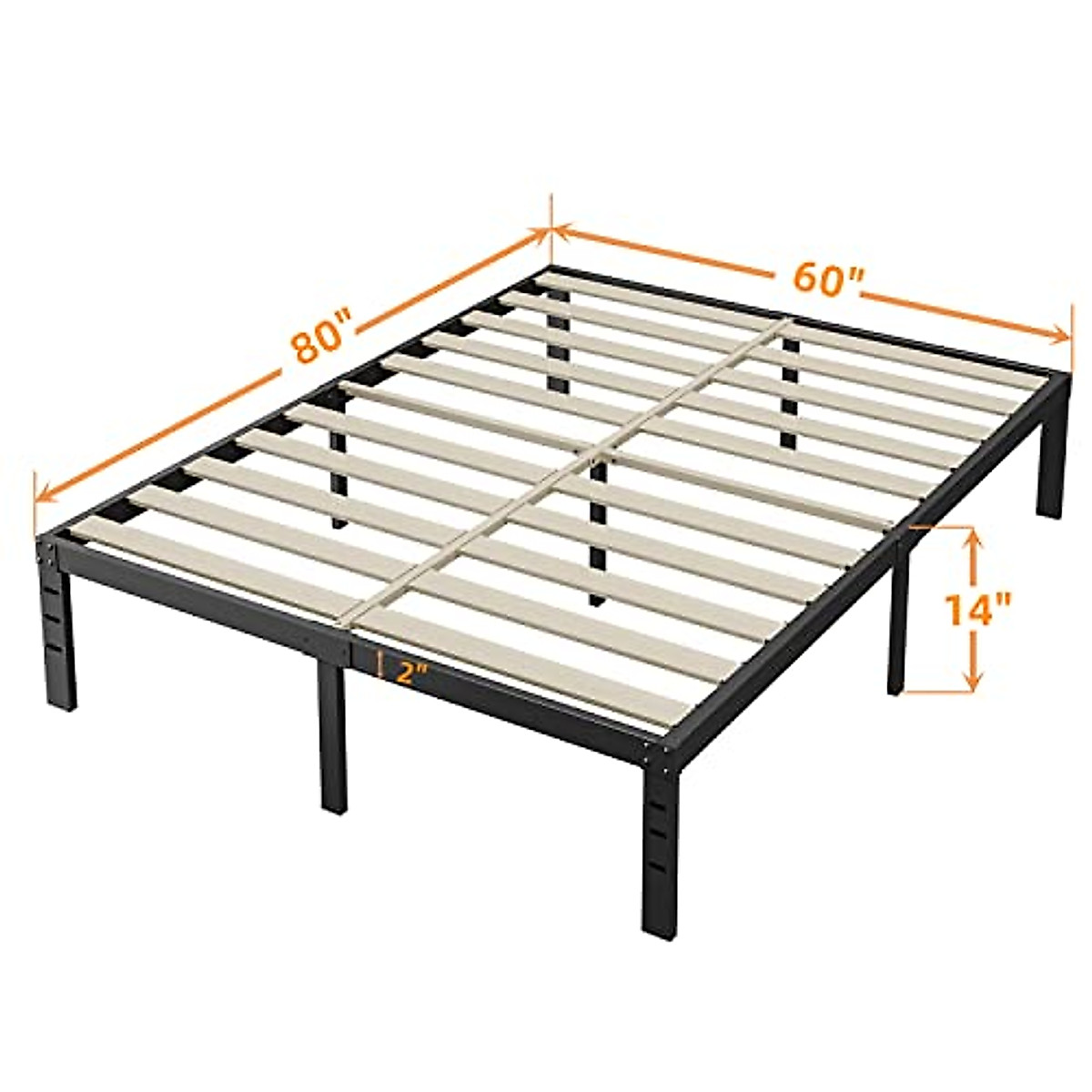 ZIYOO Queen Size Bed Frame, 3" Extra Wide Wood Slats with Better Support for Mattress,14 Inch High, No Box Spring Needed, Noise Free, Easy Assembly