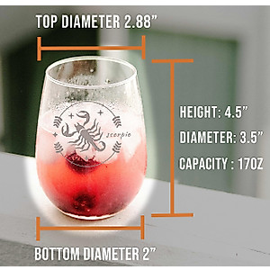 Spotted Dog Company Scorpio Zodiac Astrological Sign Gift and Decor - Etched 17oz Stemless Wine Glass - October and November Astrology Birthday Horoscope - cm01