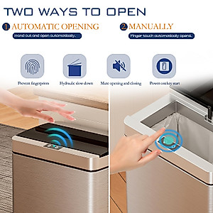 ARTBUSKE 13 Gallon Trash Can Kitchen Trash Can with Lid High-Capacity Garbage Can Stainless Steel Trash Can Automatic Trash Can Motion Sensor Trash Bin for Kitchen Bedroom Bathroom Office