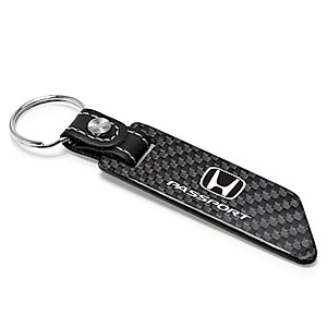 iPick Image - Real Carbon Fiber Blade Style with Black Leather Strap Key Chain for Honda Passport