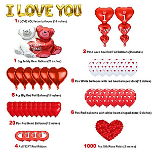 I Love You Balloons and Heart Balloon Set, Romantic Decorations for Special Night Valentines Day Balloons and Teddy-Bear Red Heart Balloons With 1000 PCS Silk Rose Petals 53PCS Valentine's Day Party decorations for Anniversary