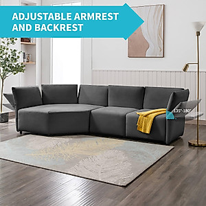 CECER Curved Sectional Sofa Couch Modern Modular Sofa with Adjustable Armrest and Backrest Upholstered Velvet 4 Seater Couches Modern Sofas Chair for Living Room Apartment Office - Dark Grey