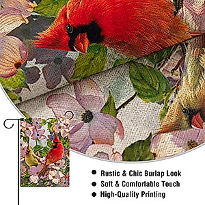 Artofy Cardinals Spring Home Decorative Garden Flag, House Yard Lawn Summer Welcome Decor Red Yellow Birds Dogwood Flowers, Floral Outside Decorations Outdoor Small Burlap Flag Double Sided 12 x 18