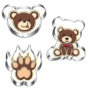 LUBTOSMN Bear Cookie Cutter Set - 3 Piece: Bear Head, Paw & Diswasher Safe Shapes for Baby Shower & Birthday Baking