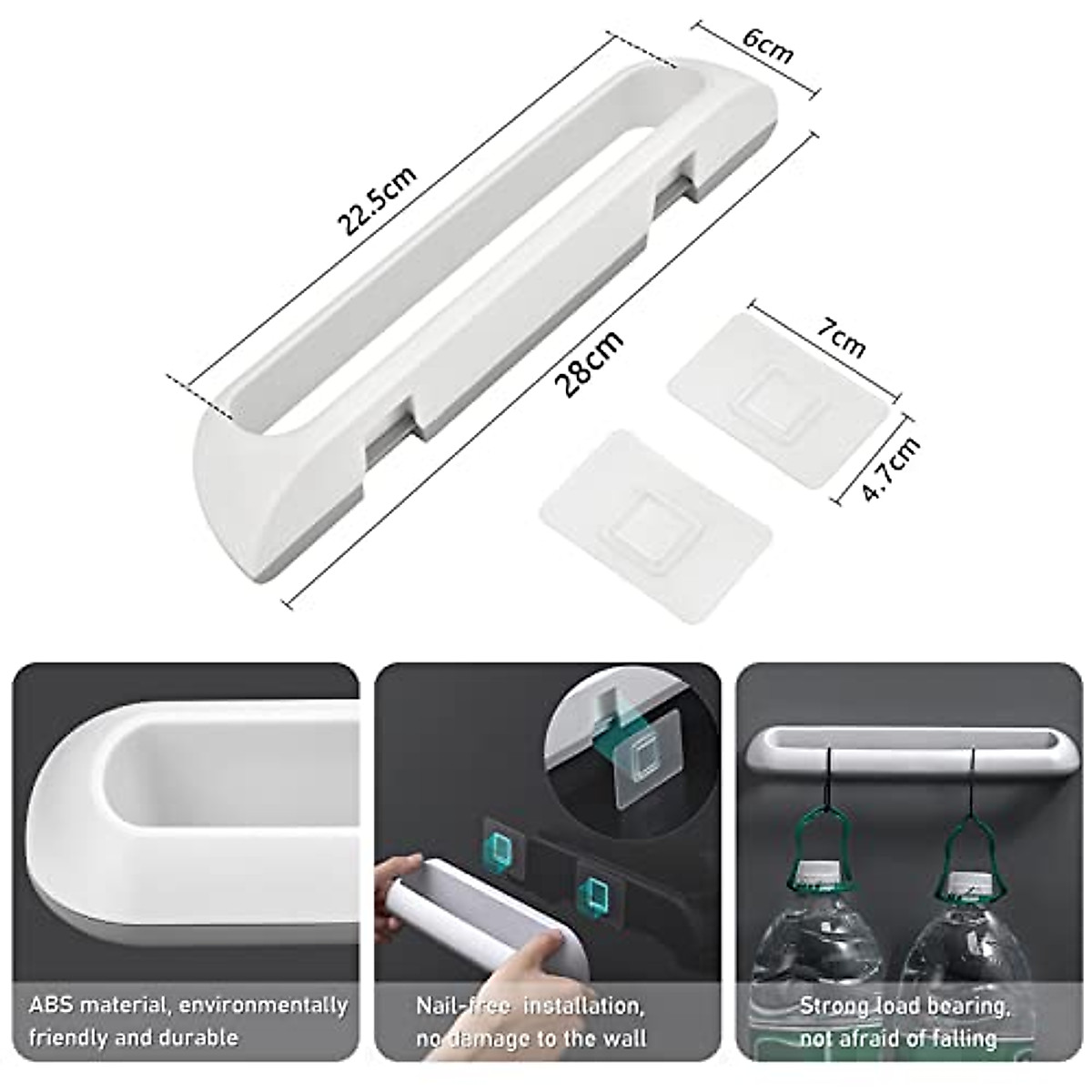 AUSTY Hand Towel Bar Self Adhesive Wall Mounted Bathroom Towel Holder Kitchen Dishcloth Storage Rod, ABS Material, 28cm