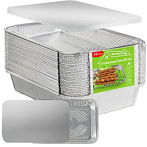 DEDU Aluminum Pans with Lids 9 x13 Heavy Duty, Rectangle Foil Pans with Covers 2.73 Lb Capacity, Disposable Tin Foil Pans Durable for Baking, Cooking, Heating, Storing, Food Prepping (30 Sets)