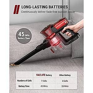 VacLife 25Kpa Cordless Stick Vacuum Cleaner, 6-in-1 Cordless Vacuum w/Strong Suction for Home Pet Hair Carpet Hard Floor, Max 45 Min Runtime, Wireless Vaccine Cleaner w/LED Headlights, Black (VL732)