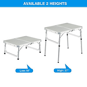 REDCAMP Small Folding Camping Table,2ft Portable Aluminum Outdoor Small Foldable Table Adjustable Height Lightweight for Picnic Cooking Beach