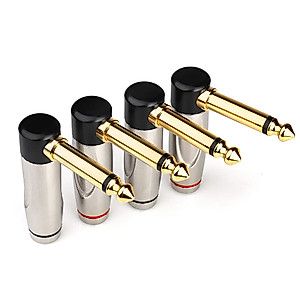 MOBOREST Audio 1/4" TS Plugs, 90 Degree Right Angle 6.35mm Heavy Duty TS Mono Male Solder Jack Connector for Speaker/Guitar/Microphone Cables -4PCS