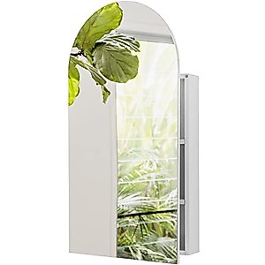 Arched Medicine Cabinets for Bathroom with Mirror, Semi Recessed Or Surface Mounted Bathroom Mirror Cabinet with Storage - 17" x 32" in, Bathroom Medicine Cabinet with Mirror -Modern Arched Cabinet