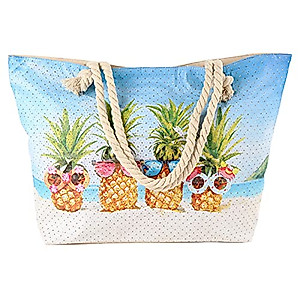 Nollia Women's Summer Tote Bag, Large Shoulder Bag + Great for Beaches, Boardwalks & Vacation Fun! (Pineapple Fun)