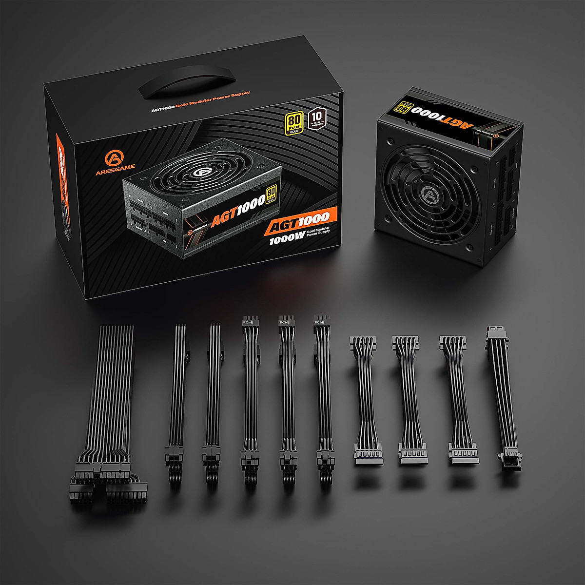 ARESGAME AGT Series ATX 3.0 & PCIE 5.0 1000W Power Supply, 80+ Gold Certified, Fully Modular, FDB Fan, Compact 140mm Size, 10 Year Warranty, ATX Gaming Power Supply