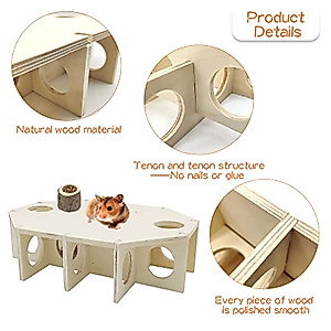 BNOSDM Multi-Chamber Hamster Hideout Maze Wood Multi-Room Hide Hut with Cover Mice Secret Peep Shed Wooden Dwarf Hamsters House Tunnel Exploring Toys Habitat Décor for Gerbils