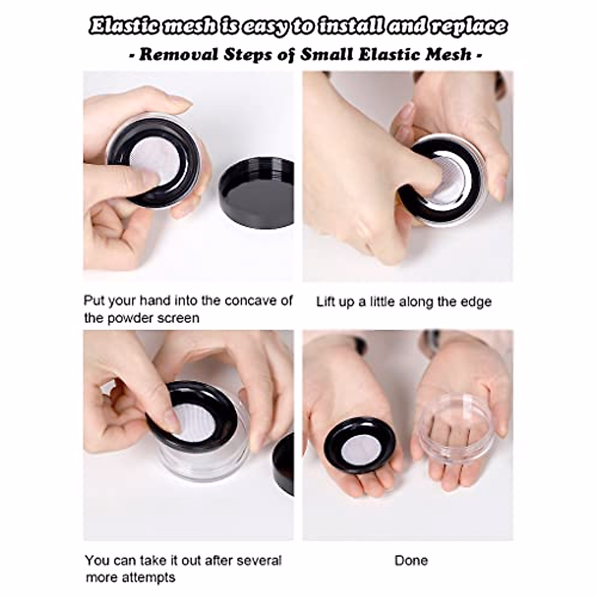 AKOAK Capacity 10 ml(0.33 oz) No Leaks Empty Reusable Plastic Loose Powder Compact Container DIY Makeup Powder Case with Sponge Powder Puff,Elasticated Net Sifter and Pink Threaded Screw Lid