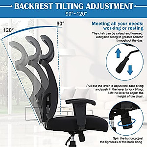 Ergonomic Office Chair, 400LBS Height Adjustable Computer Desk Chair with Adjustable Sponge Lumbar Support, Big and Large Mesh Executive Chair for Home Office Adult Use