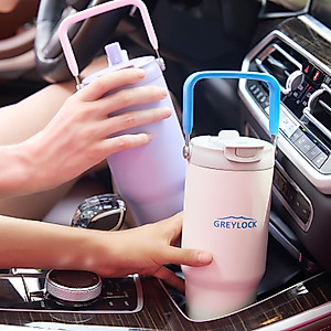 Greylock 30 oz Tumbler with Handle, Vacuum Insulated Tumblers with Flip Straw and Top Handle, Reusable Tumbler with Lid and Straw for Home, Office or Car, Leak-Proof Travel Mug, Keep Cold for 24 Hrs