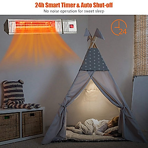 Tangkula 1500W Wall Mount Patio Heater, Indoor/Outdoor Infrared Heater w/Remote Control, 24h Timer, 9 Adjustable Temperature & Auto Shut-off, Infrared Outdoor Heater for Backyard, Garage, Office