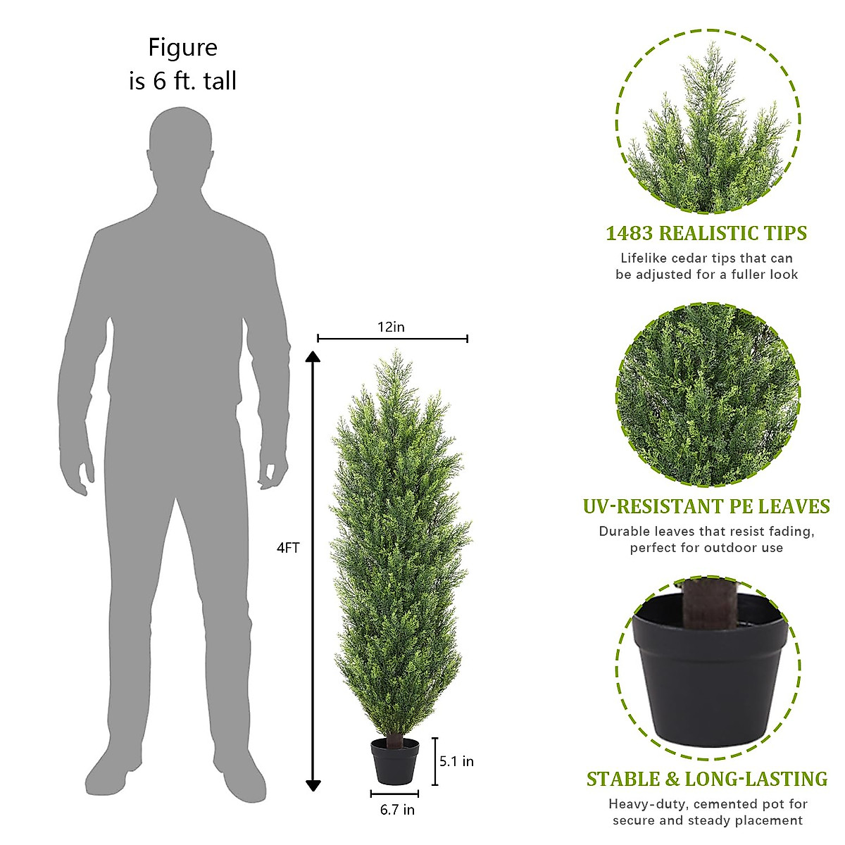 I.C.ELAINE 4 Foot Cedar Pine Topiary Trees Artificial Outdoor Set of 2 Pack, 4ft Fake Evergreen Plants UV Resistant, Faux Cypress Bushes and Shrubs for Front Door Porch Patio Planter Decor 48 Inch
