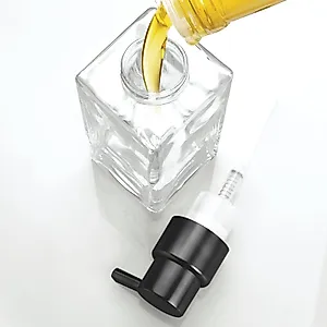 mDesign Glass Refillable Foaming Hand Soap Dispenser Modern Square Pump Bottle for Bathroom Vanities or Kitchen Sink, Countertops - 2 Pack - Clear/Black