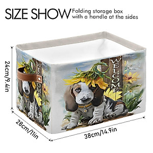 ALAZA Decorative Basket Rectangular Storage Bin, Welcome Sunny The Beagle Organizer Basket with Leather Handles for Home Office