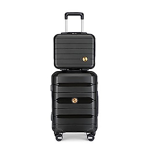 Somago 2 Piece Luggage Set Carry On Suitcase 20 INCH Lightweight Hard Shell PP Suitcase with TSA Lock Spinner Wheel 22x14x9 Airline Approved (Classic Black)