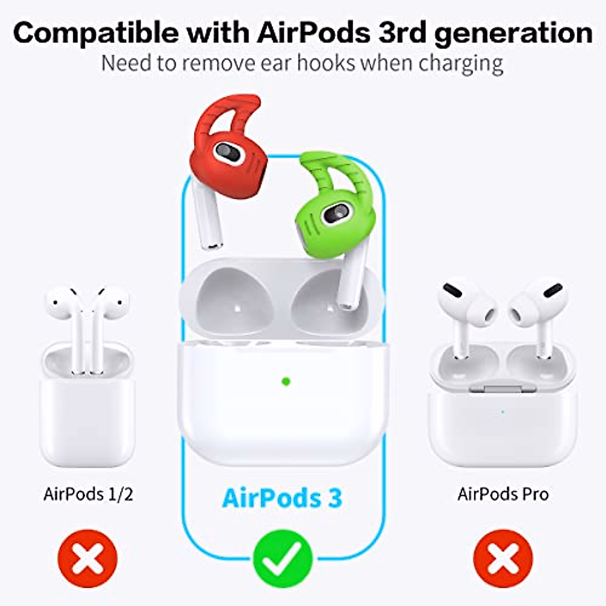 [5 Pairs] for AirPods 3 Ear Hooks Covers, WOFRO Anti-Slip Ear Tips Cover Soft Silicone Add Grip Sport Ear Wing Earbuds Accessories Compatible with AirPods 3rd Generation(5 Colors)