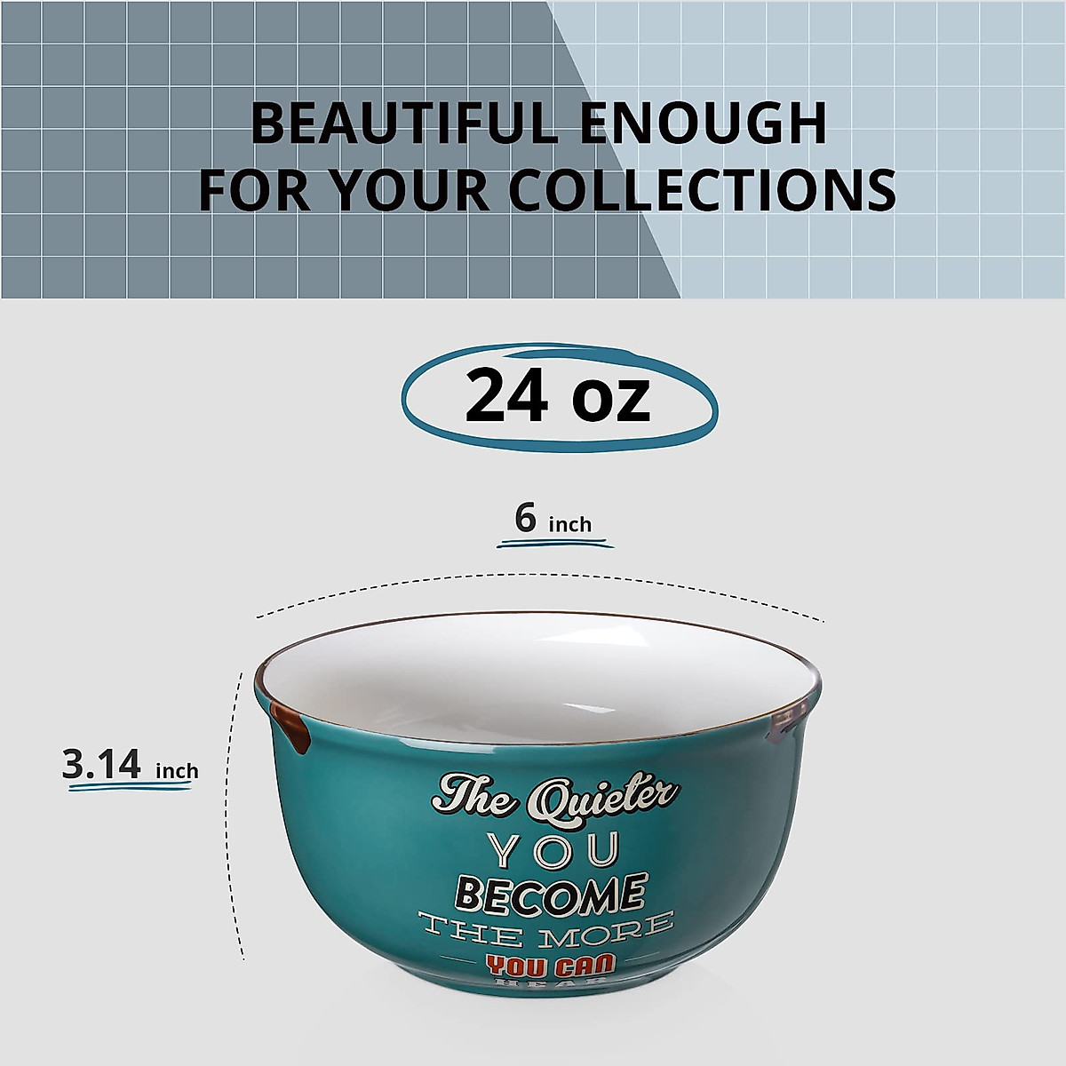 LIFVER Soup Bowls, 24 Ounce Porcelain Cereal Bowls, Retro Style Bowl Set for Desserts, Side Salad, Oatmeal Pasta Rice, Sturdy and Deep, No Stain, Steam Dishwasher & Microwave Safe, Set of 4