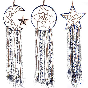 Jetec 3 Pieces Dream Catcher Moon Sun Blue Handmade Modern Dreamcatcher for Wall Hanging Home Decoration