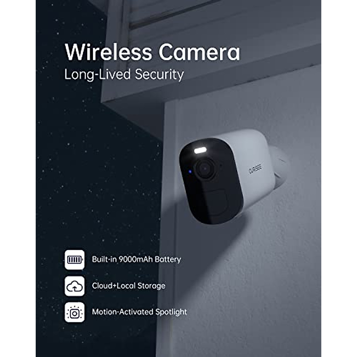 CURISEE Security Cameras Wireless Outdoor, Spotlight Battery Camera, 2K Color Night Vision, 2-Way Talk,IP65 Weatherproof, Simple Setup, 2.4 GHz Wi-Fi