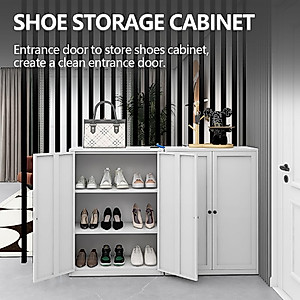 Fumedo 2 Door White Metal Storage Base Cabinet for Bed Room,Living Room,Home,Hotel,Office,Garage,Gym, School,2 Adjustable Shleves,3-Tiers