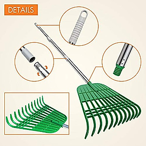 Gardzen Large Leaf Scoop & 12 Tines Gardening Leaf Rake Set, Comes with 72 Gallon Garden Bag
